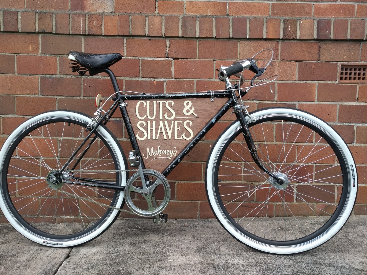 Custom rat bike for Maloney’s Barber Shop: stage 2.. hand-lettered sign ...